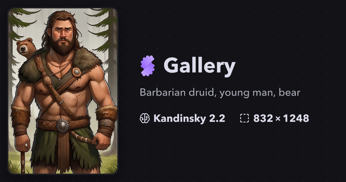 "Barbarian druid, young man, bear" | Gallery | Stablecog