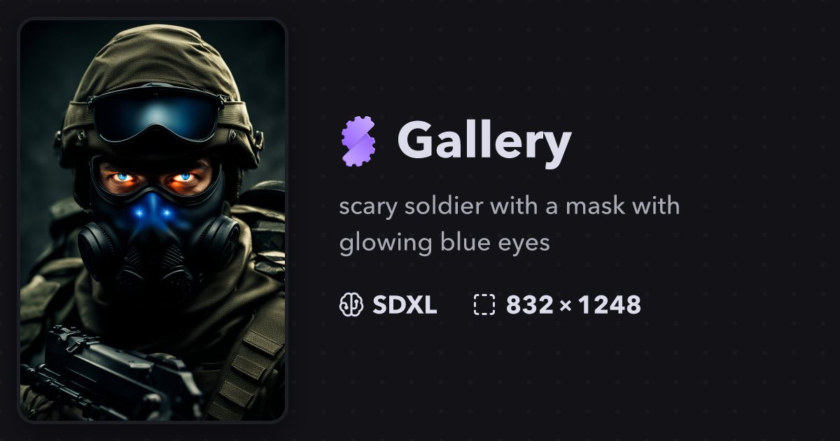 Scary soldier with a mask with glowing blue eyes | Gallery