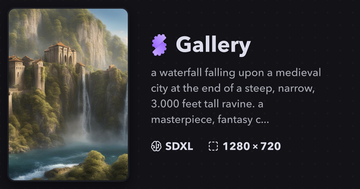 "a waterfall falling upon a medieval c..." | Gallery | Stablecog