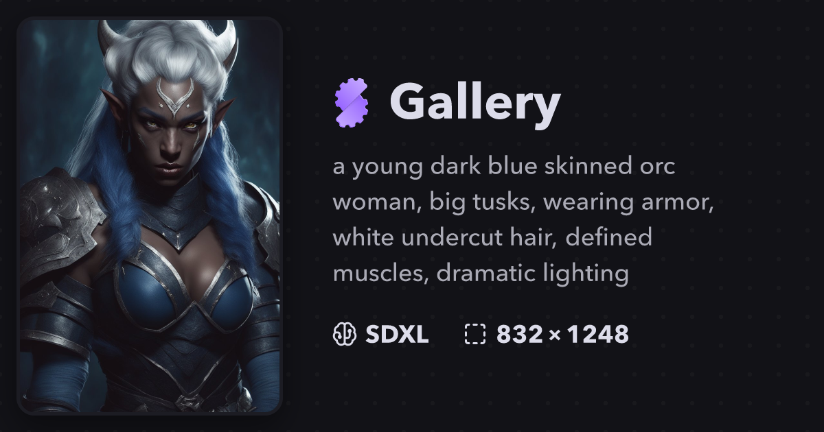 A young dark blue skinned orc woman, big tusks, we... | Gallery