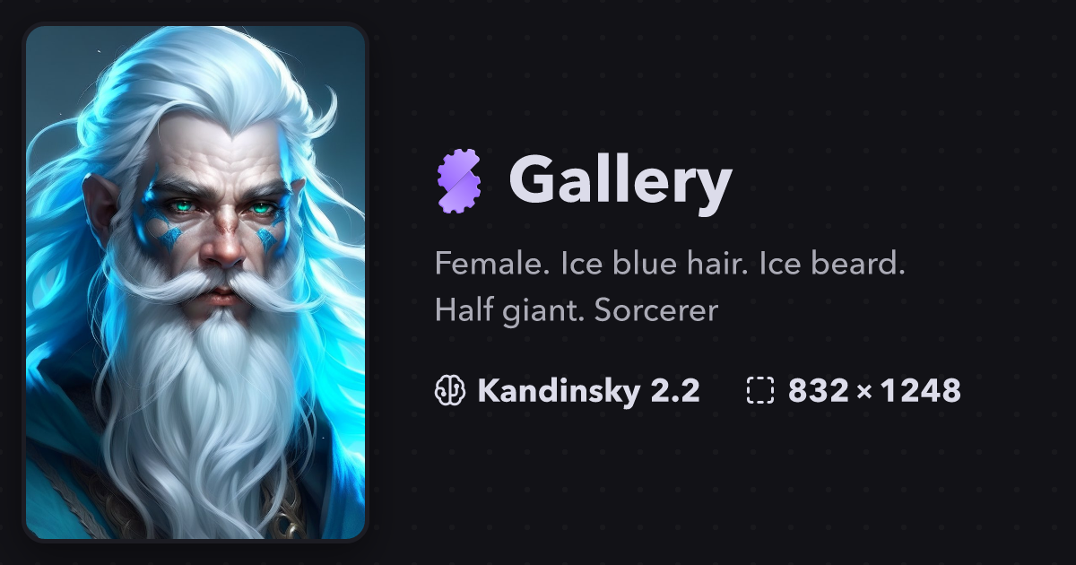 "Female. Ice blue hair. Ice beard. Half g..." | Gallery | Stablecog