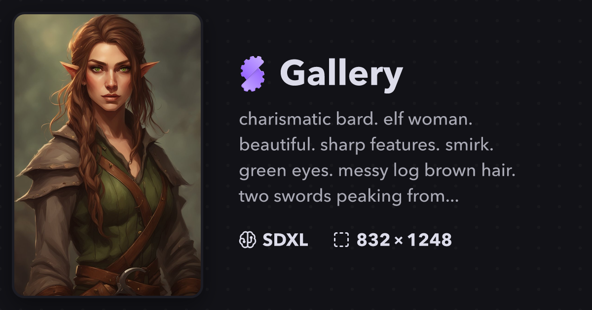 "charismatic bard. elf woman. beautifu..." | Gallery | Stablecog
