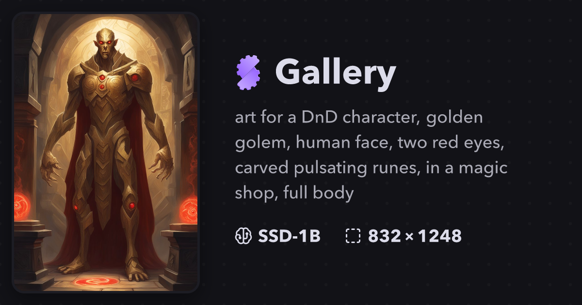 "art for a DnD character, golden golem..." | Gallery | Stablecog