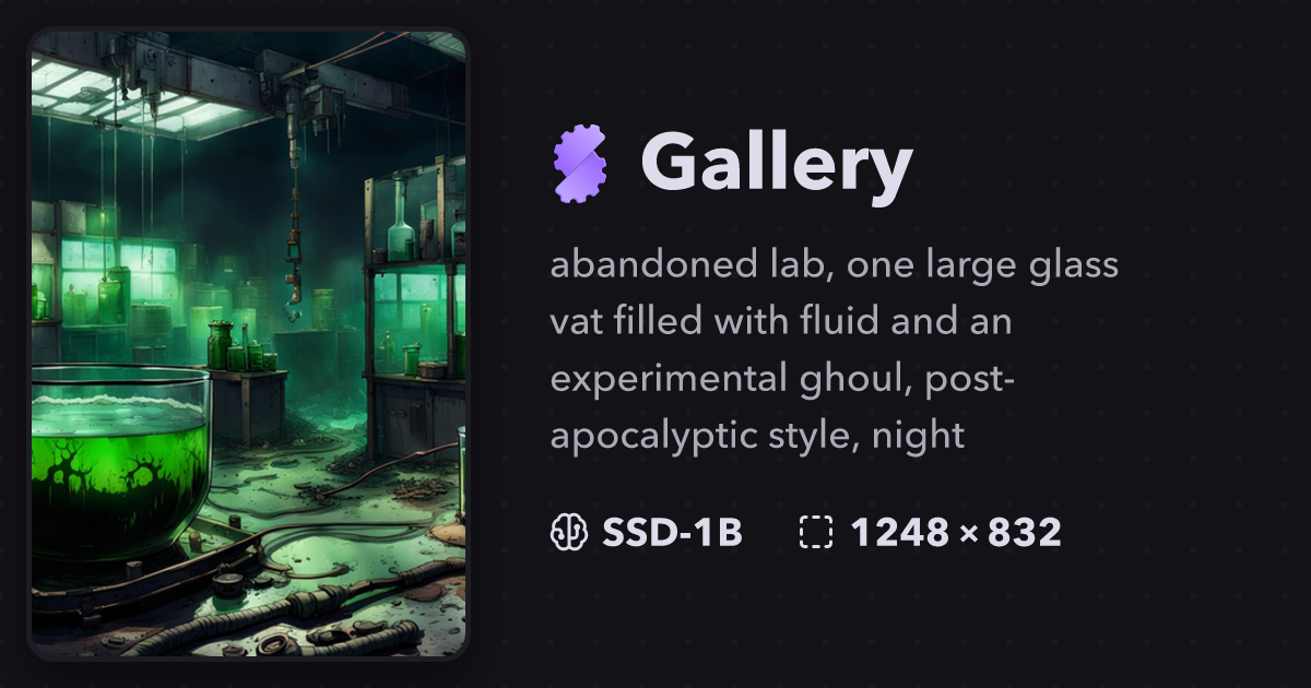 "abandoned lab, one large glass vat fi..." | Gallery | Stablecog