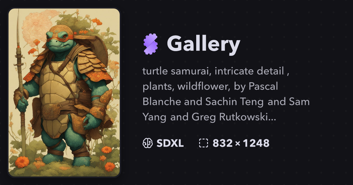 "turtle samurai, intricate detail , pl..." | Gallery | Stablecog