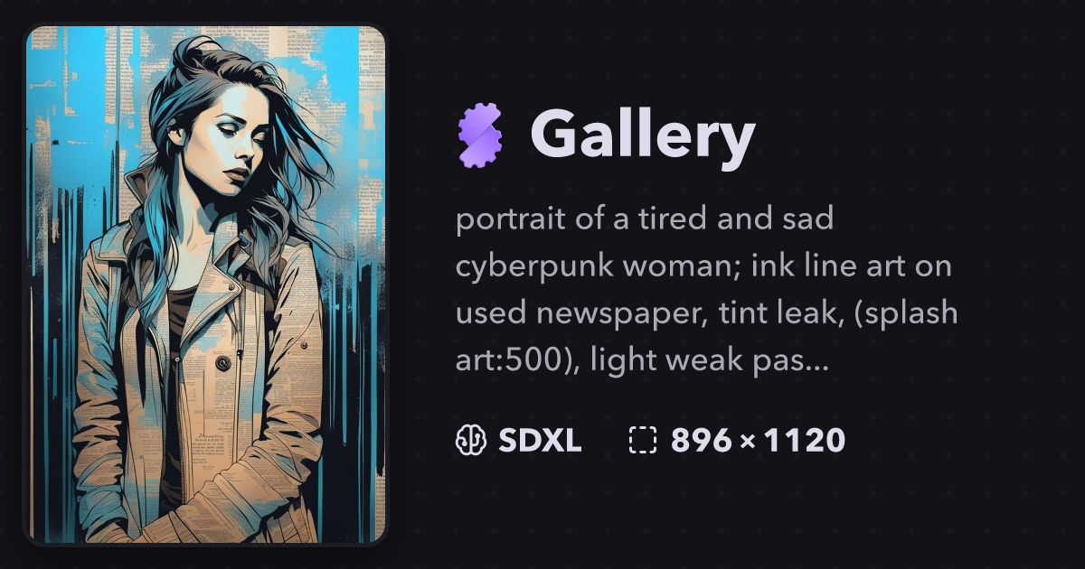 Portrait of a tired and sad cyberpunk woman; ink l... | Gallery