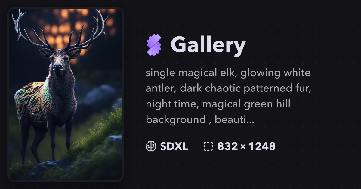 Single magical elk, glowing white antler, dark cha... | Gallery