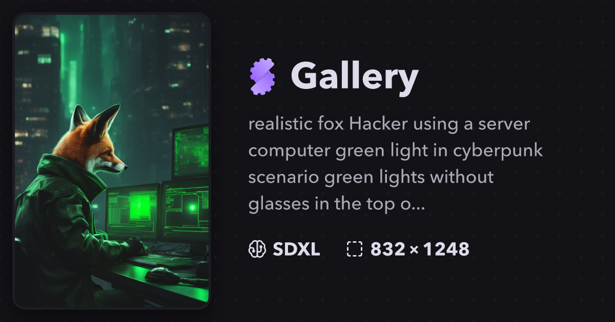Realistic fox Hacker using a server computer green... | Gallery