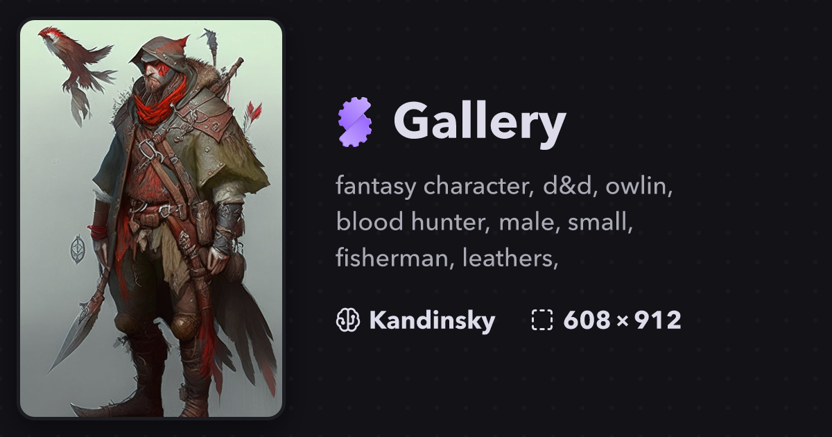 "fantasy character, d&d, owlin, blood hun..." | Gallery | Stablecog