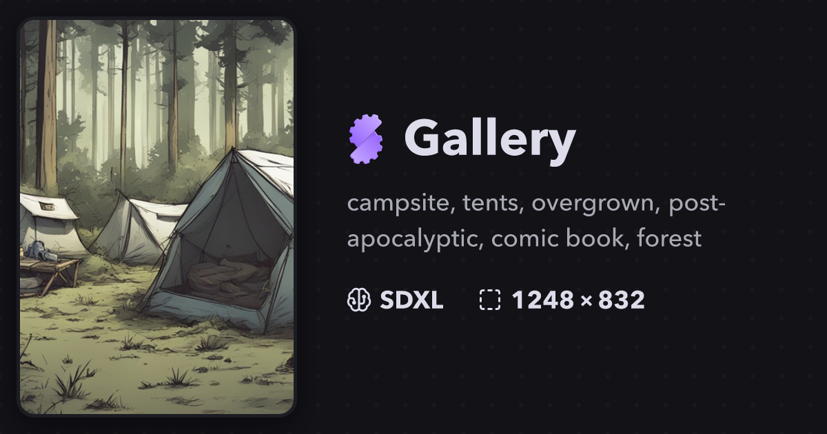 "campsite, tents, overgrown, post-apoc..." | Gallery | Stablecog