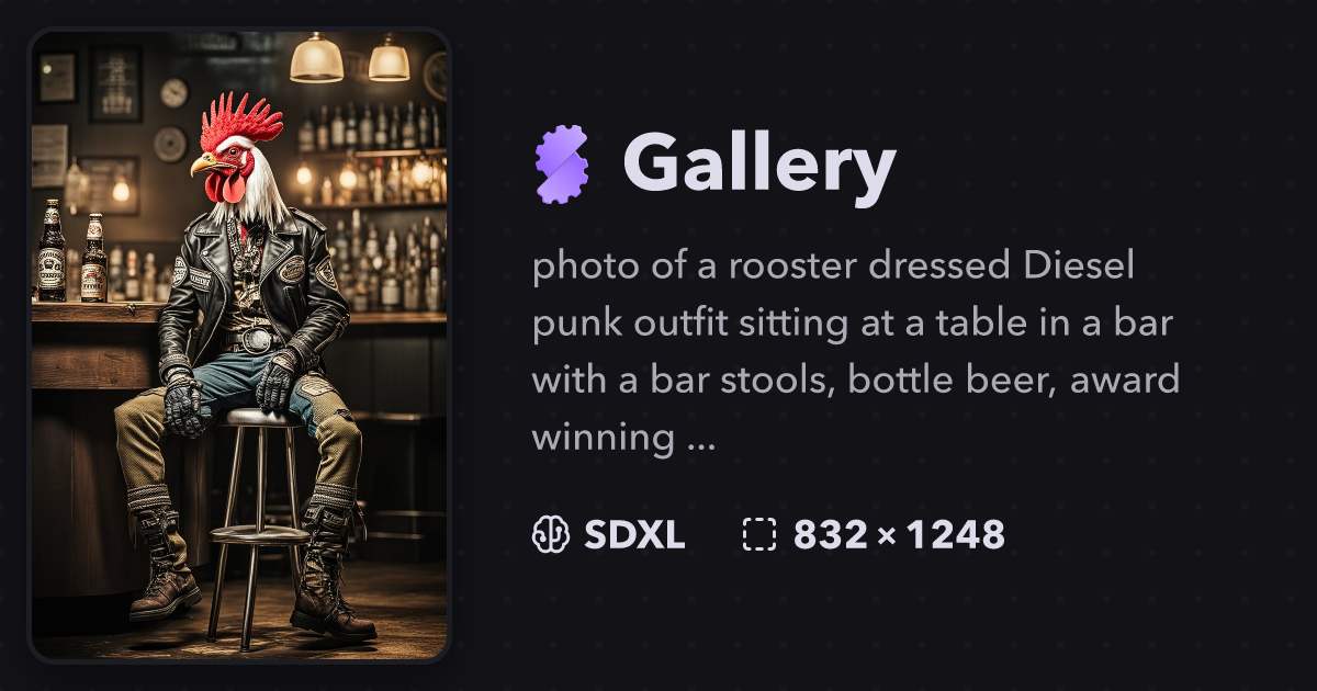"photo of a rooster dressed Diesel pun..." | Gallery | Stablecog