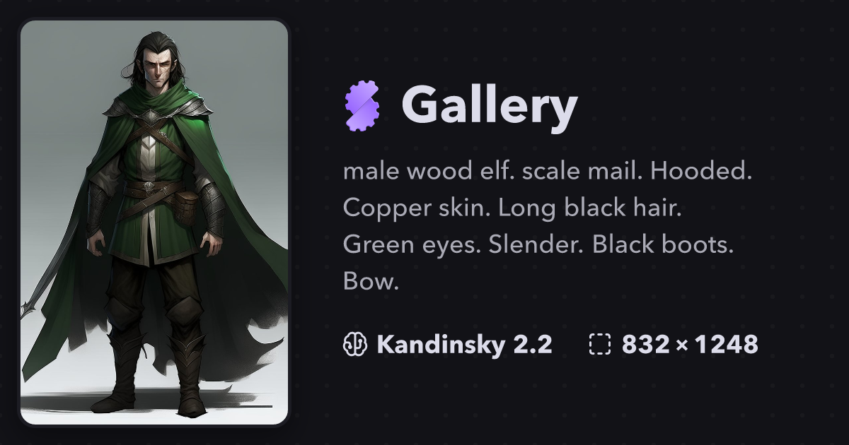 "male wood elf. scale mail. Hooded. Co..." | Gallery | Stablecog