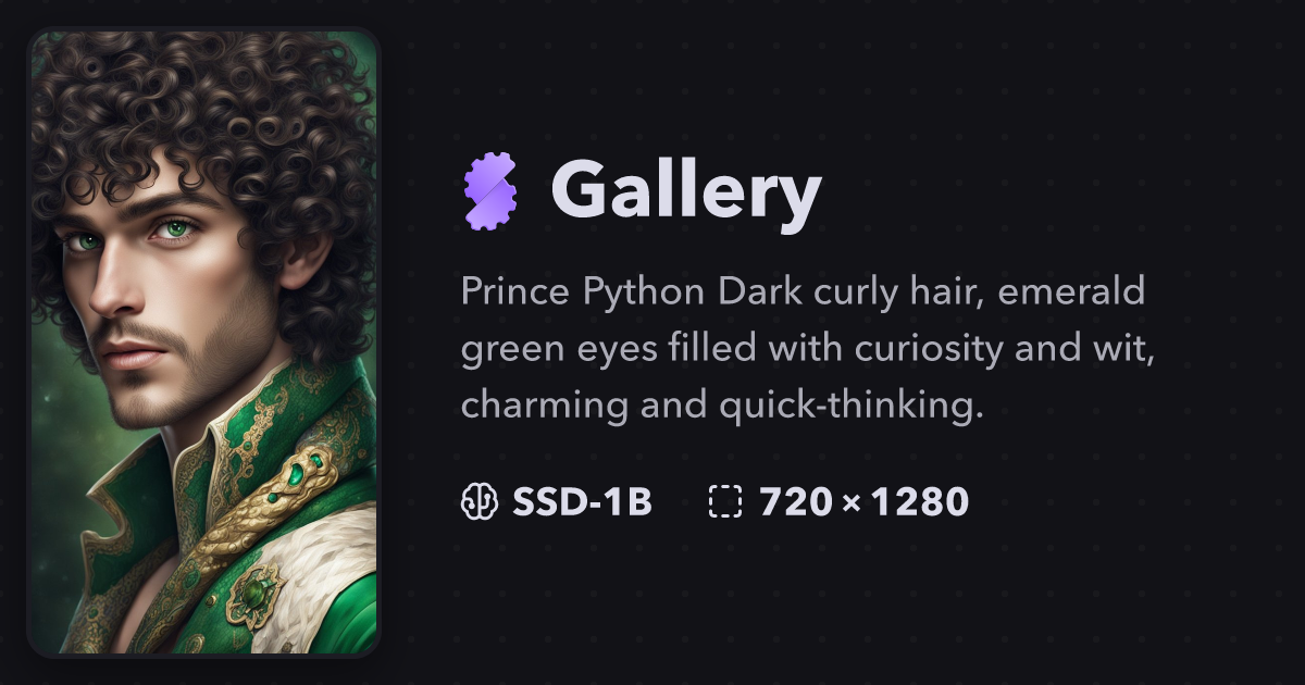 "Prince Python Dark curly hair, emeral..." | Gallery | Stablecog