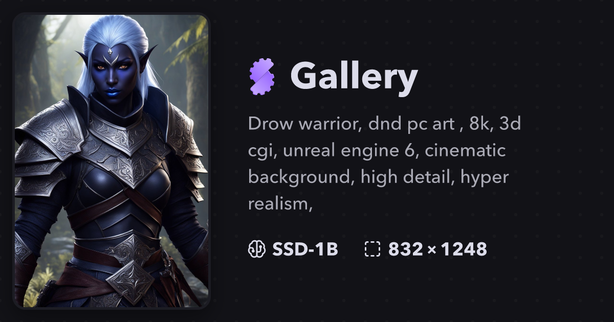 "Drow warrior, dnd pc art , 8k, 3d cgi..." | Gallery | Stablecog
