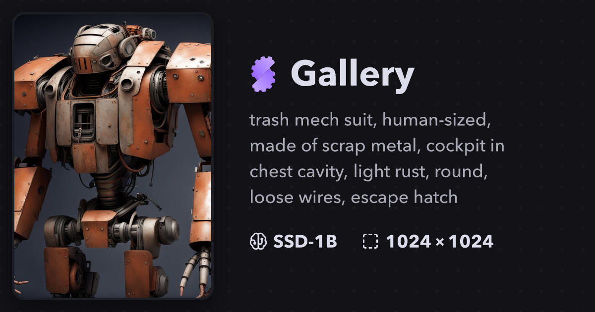 Trash mech suit, human-sized, made of scrap metal,... | Gallery