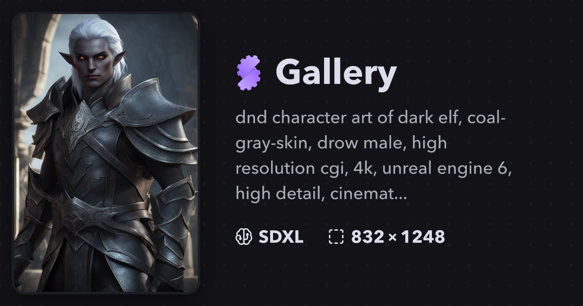 "dnd character art of dark elf, coal-g..." | Gallery | Stablecog