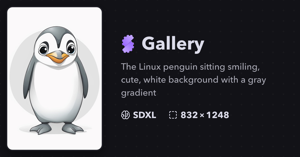 "The Linux penguin sitting smiling, cu..." | Gallery | Stablecog