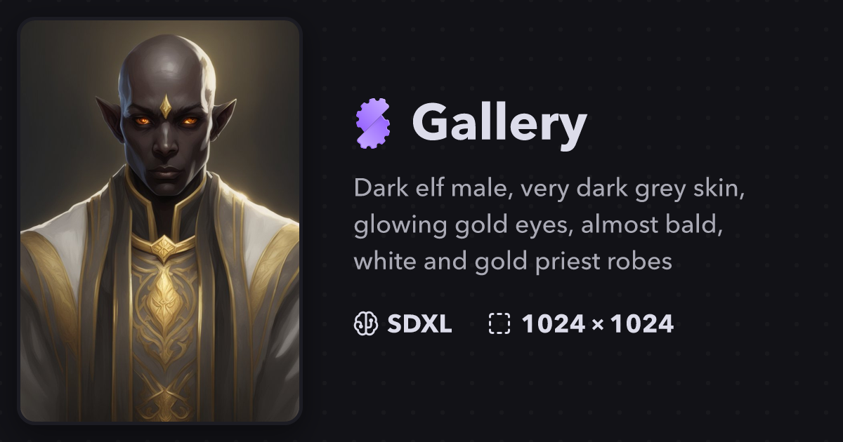 "Dark elf male, very dark grey skin, g..." | Gallery | Stablecog