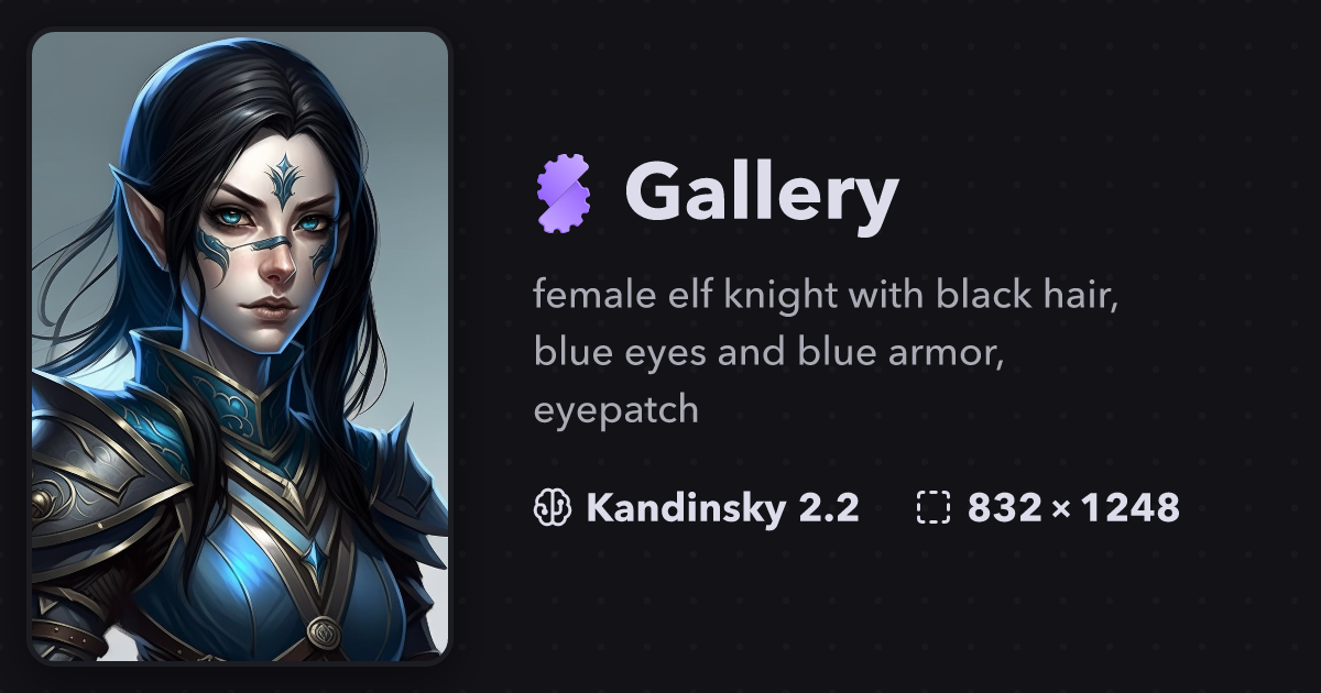 "female elf knight with black hair, bl..." | Gallery | Stablecog