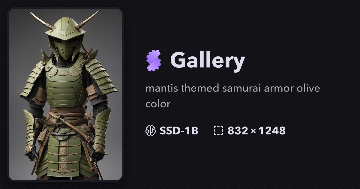 "mantis themed samurai armor olive color" | Gallery | Stablecog