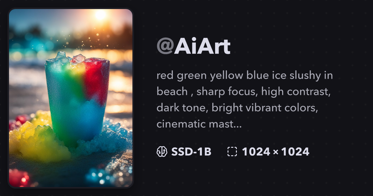 "red green yellow blue ice slushy in beac..." | @AiArt on Stablecog