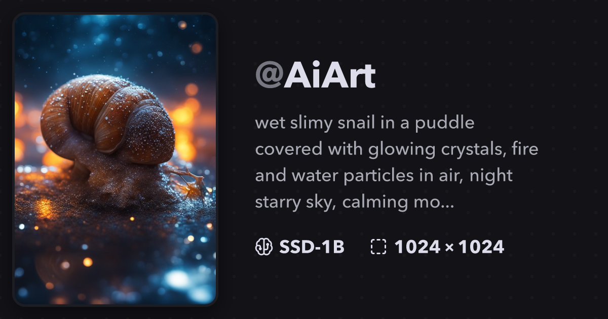 "wet slimy snail in a puddle covered with..." | @AiArt on Stablecog