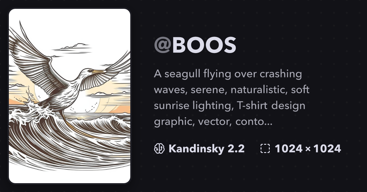 "A seagull flying over crashing waves, se..." | @BOOS on Stablecog
