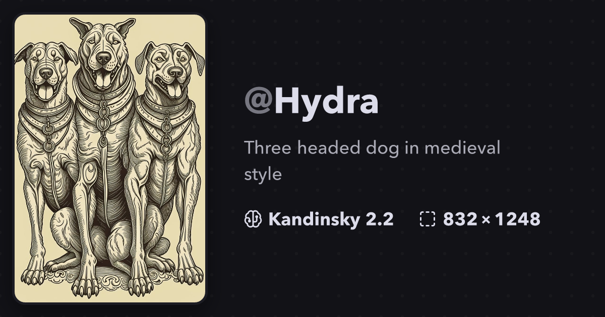 "Three headed dog in medieval style" | @Hydra on Stablecog