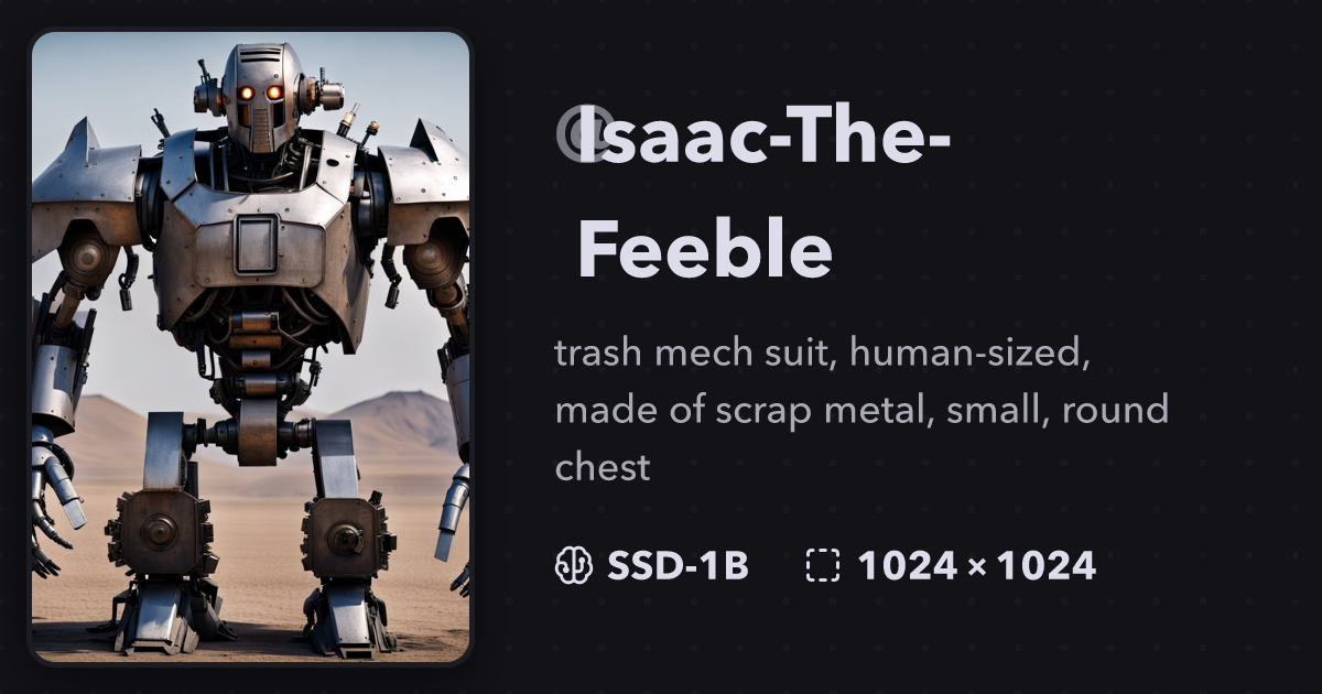 Trash mech suit, human-sized, made of scrap metal,... | @Isaac-The-Feeble