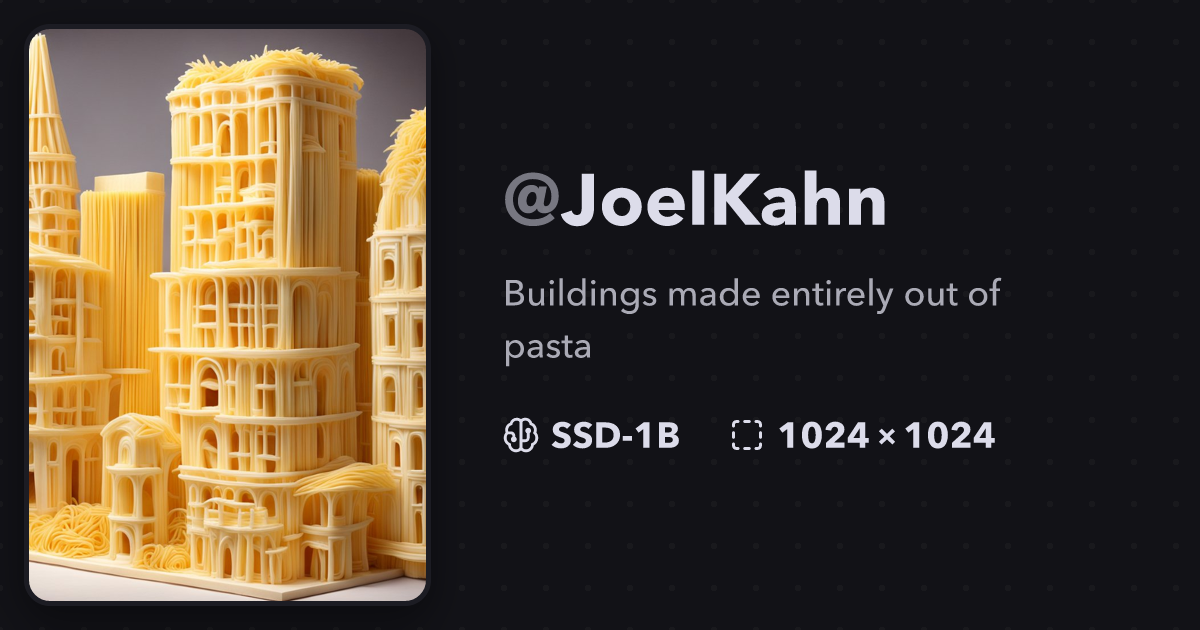 "Buildings made entirely out of pasta" | @JoelKahn on Stablecog