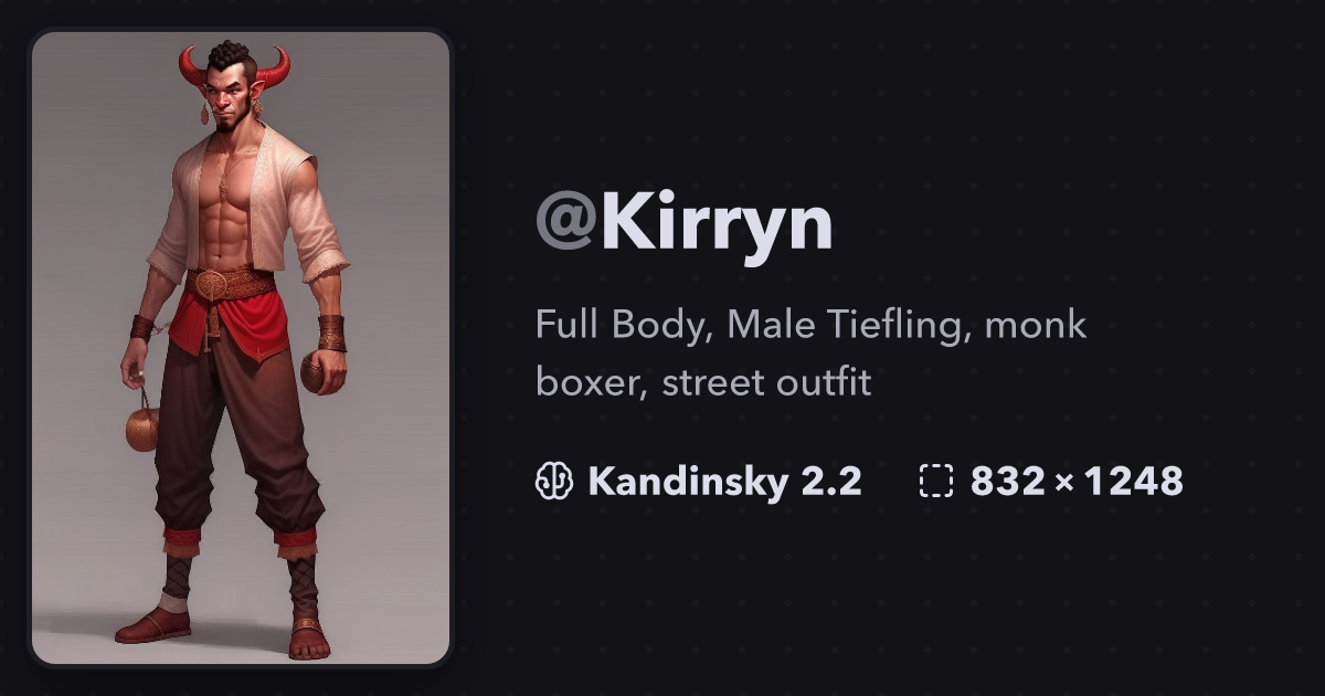 "Full Body, Male Tiefling, monk boxer, st..." | @Kirryn on Stablecog