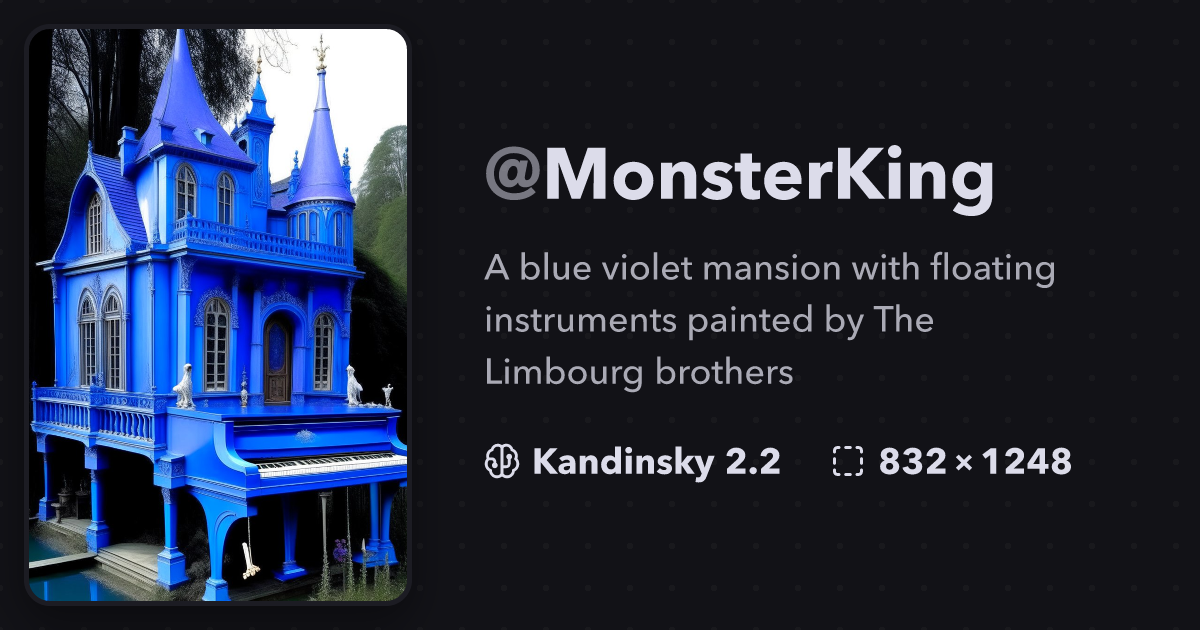 "A blue violet mansion with floating inst..." | @MonsterKing on Stablecog
