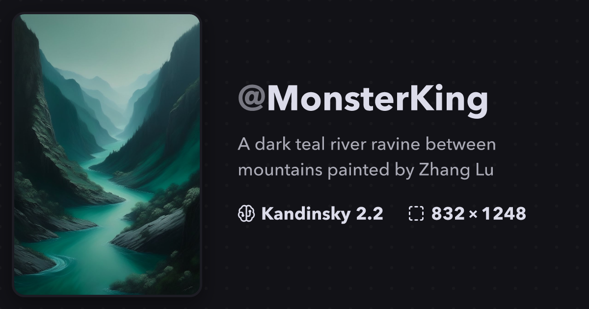 "A dark teal river ravine between mountai..." | @MonsterKing on Stablecog