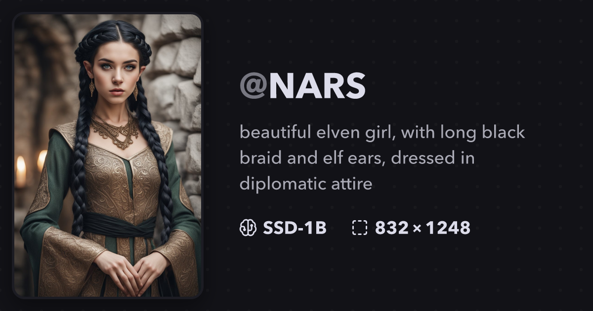 Beautiful elven girl, with long black braid and el... | @NARS