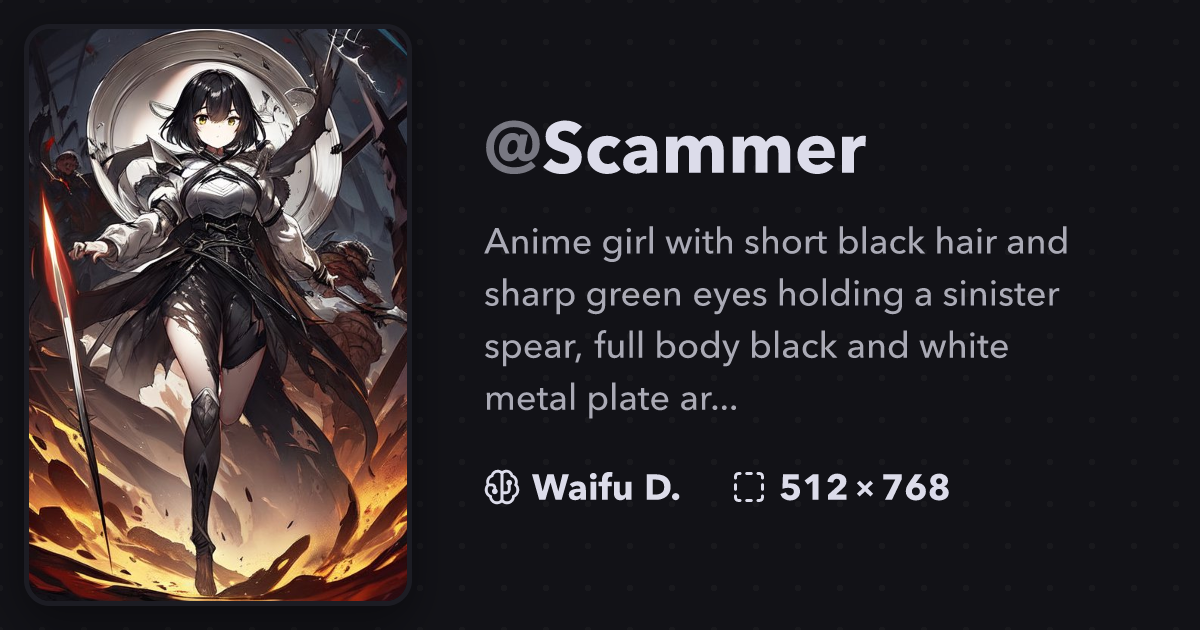 "Anime girl with short black hair and sha..." | @Scammer on Stablecog