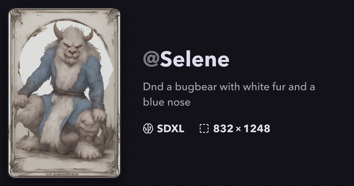 "Dnd a bugbear with white fur and a blue ..." | @Selene on Stablecog