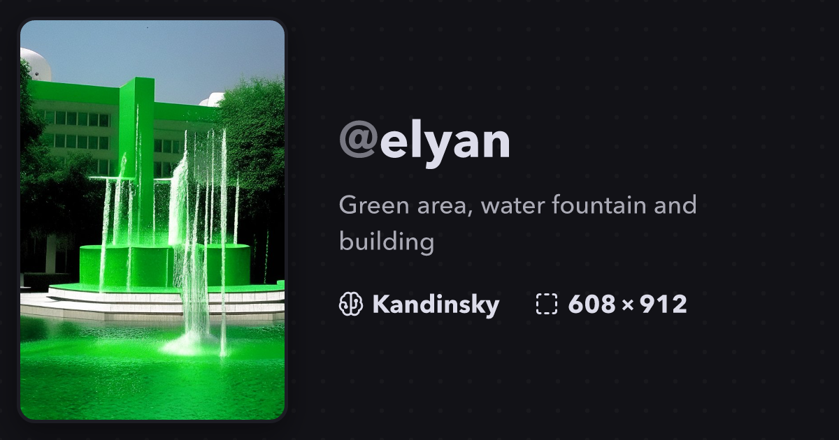"Green area, water fountain and building" | @elyan on Stablecog
