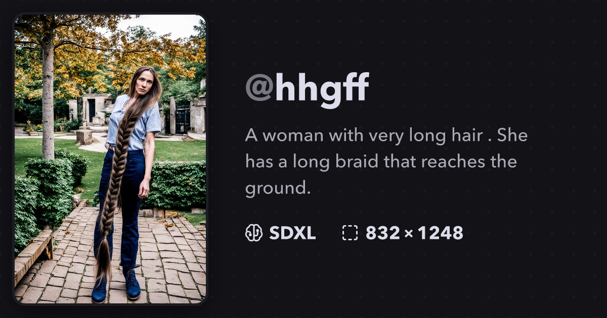 "A woman with very long hair . She has a ..." | @hhgff on Stablecog