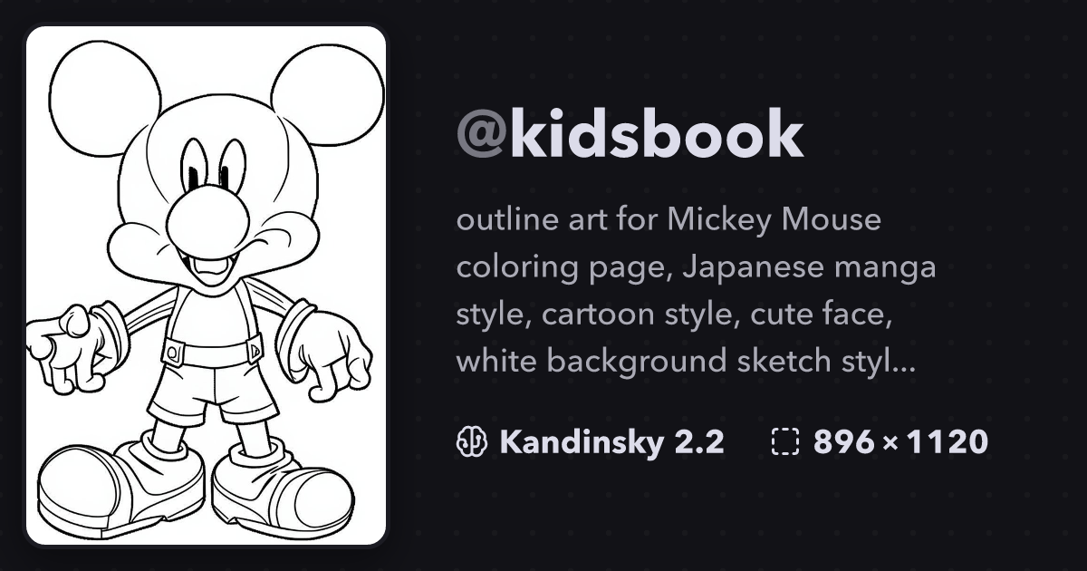 "outline art for Mickey Mouse coloring pa..." | @kidsbook on Stablecog