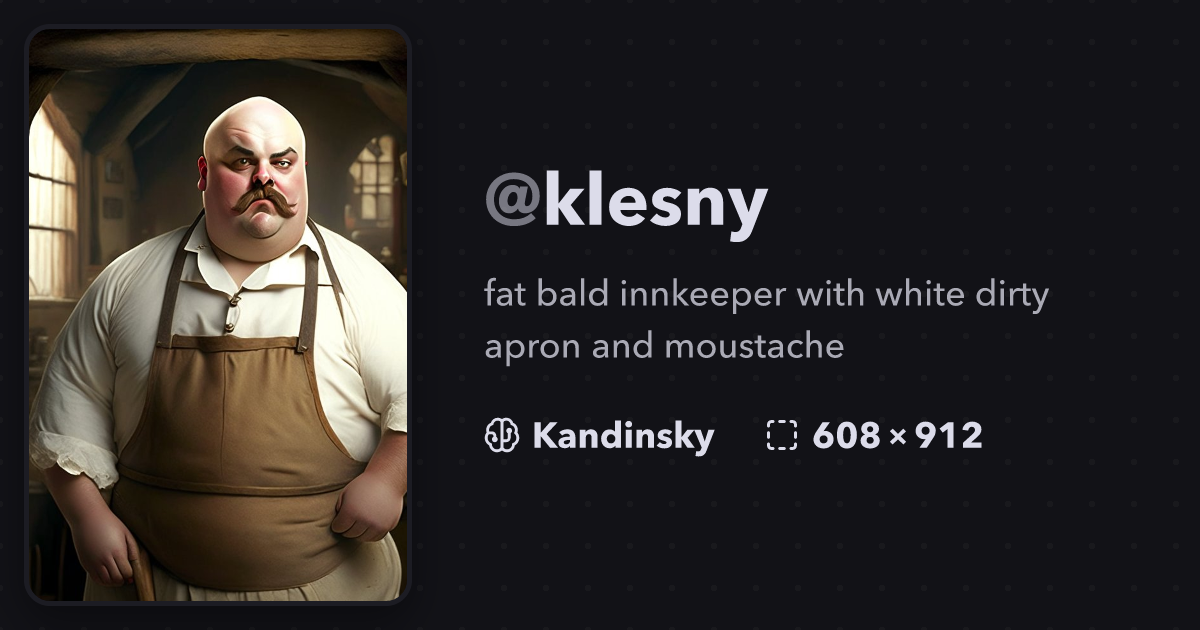 Fat bald innkeeper with white dirty apron and mous... | @klesny