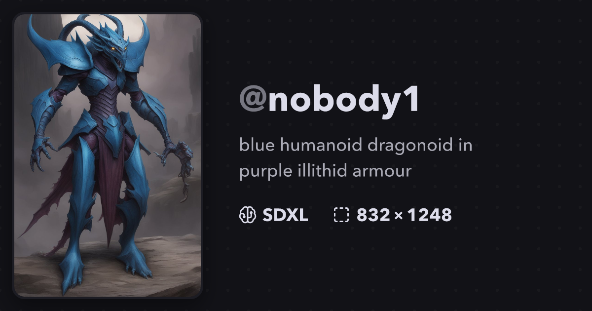 "blue humanoid dragonoid in purple illith..." | @nobody1 on Stablecog
