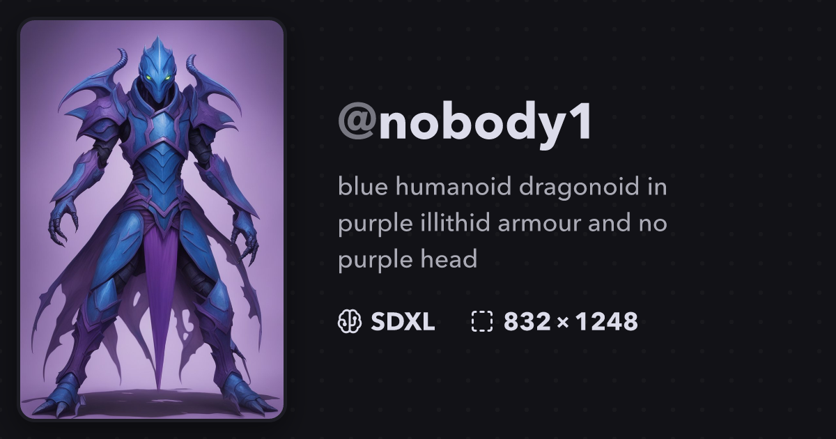 "blue humanoid dragonoid in purple illith..." | @nobody1 on Stablecog